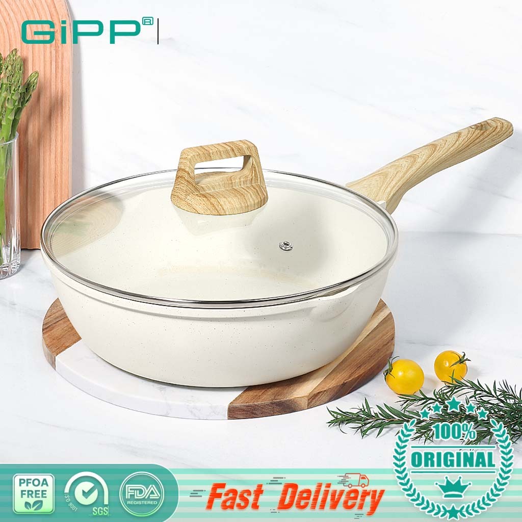 Gipp Non Stick Deep Frying Pan Wok Pan Induction Cooker Pan 24/28cm With Lid Suitable For All ...