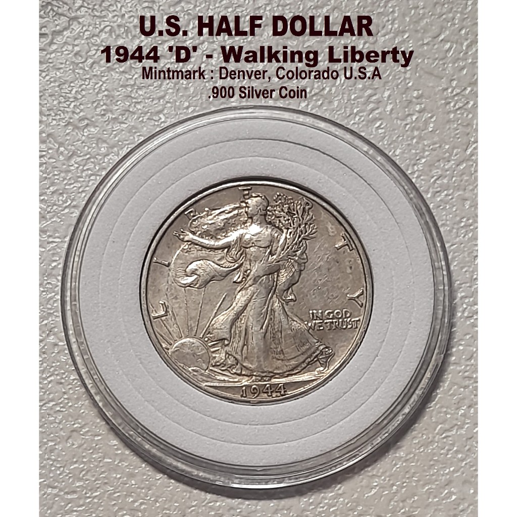 Vintage Collectible Souvenir: 1944 WALKING LIBERTY SILVER COIN- HALF ...