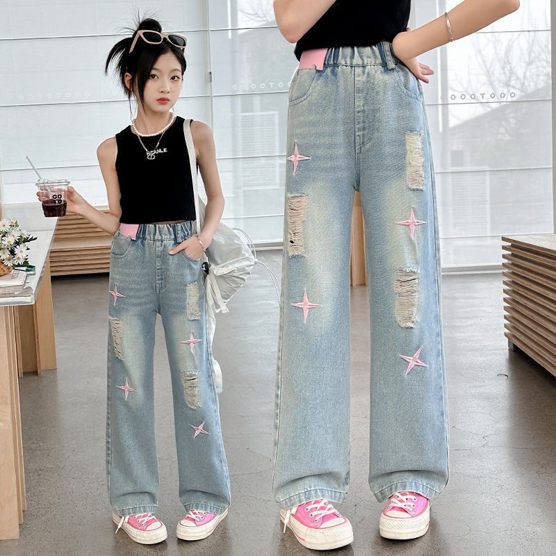 New Kids Girls Jeans 5-16yrs Straight Leg Ripped Jeans Wide Leg ...