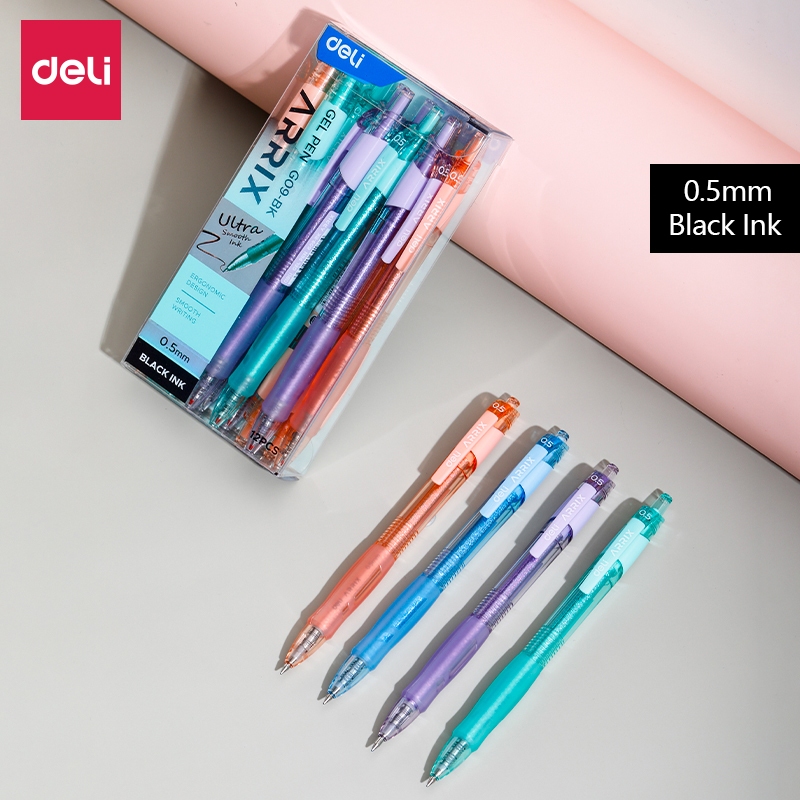 Deli Press Gel Pen 0.5mm Black Signature Pen Writing Ballpen Office ...
