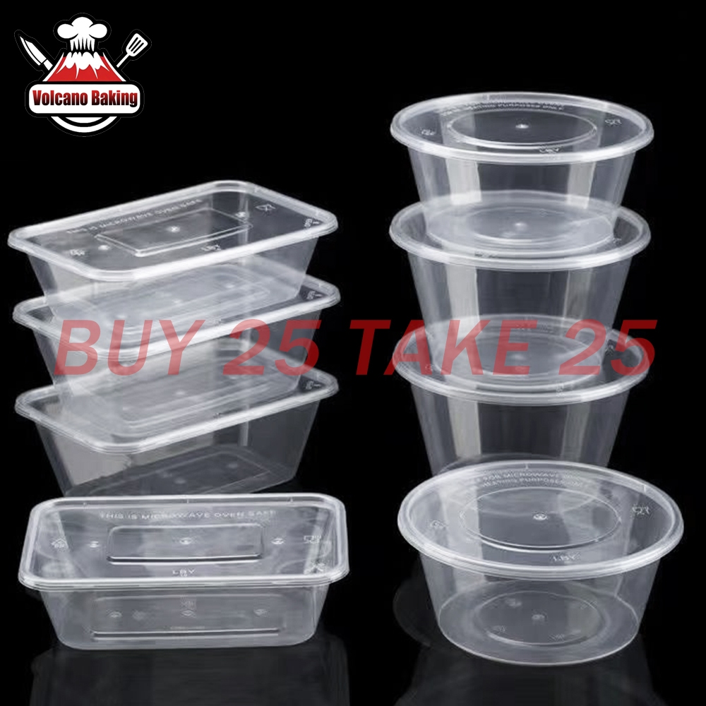 Rectangle Disposable Plastic Containers 300ml To 1000ml With Lids Round ...
