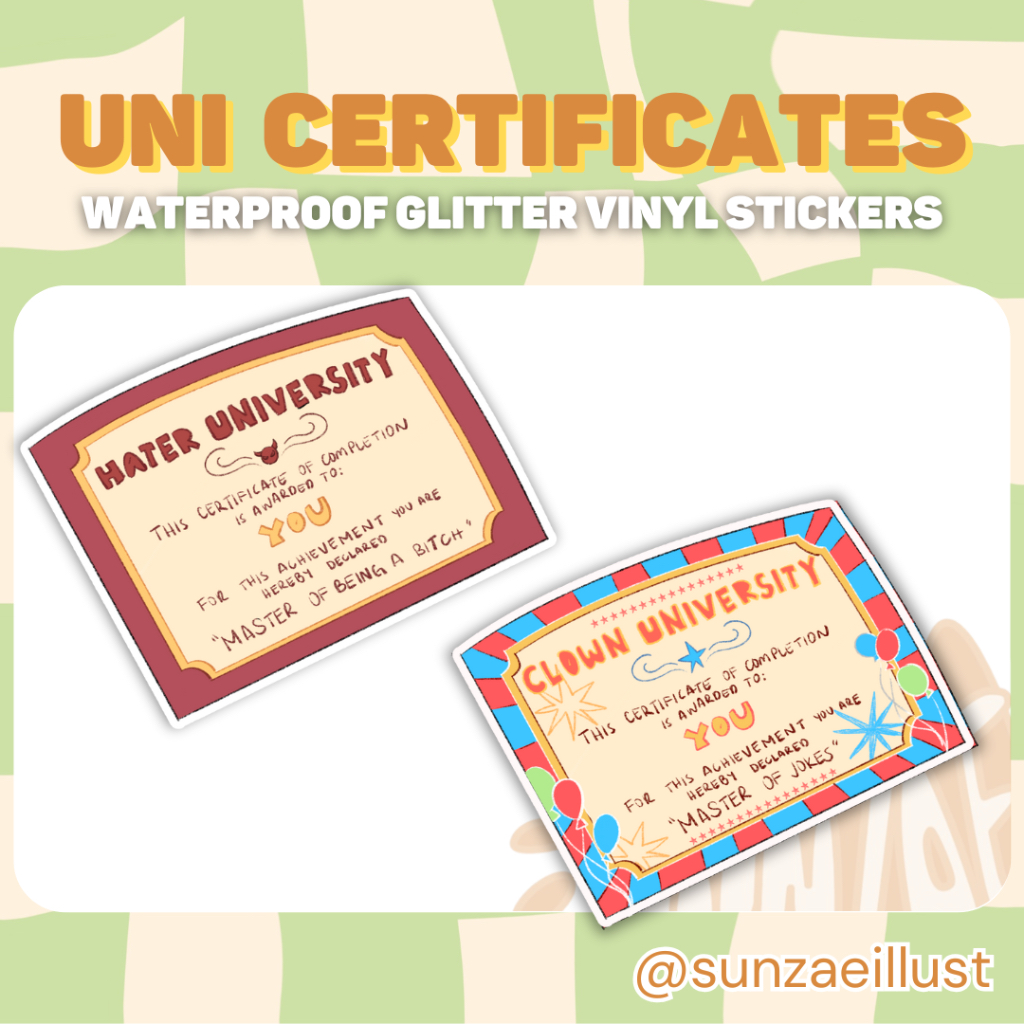 FUNNY UNI CERTIFICATE WATERPROOF VINYL STICKER | Shopee Philippines