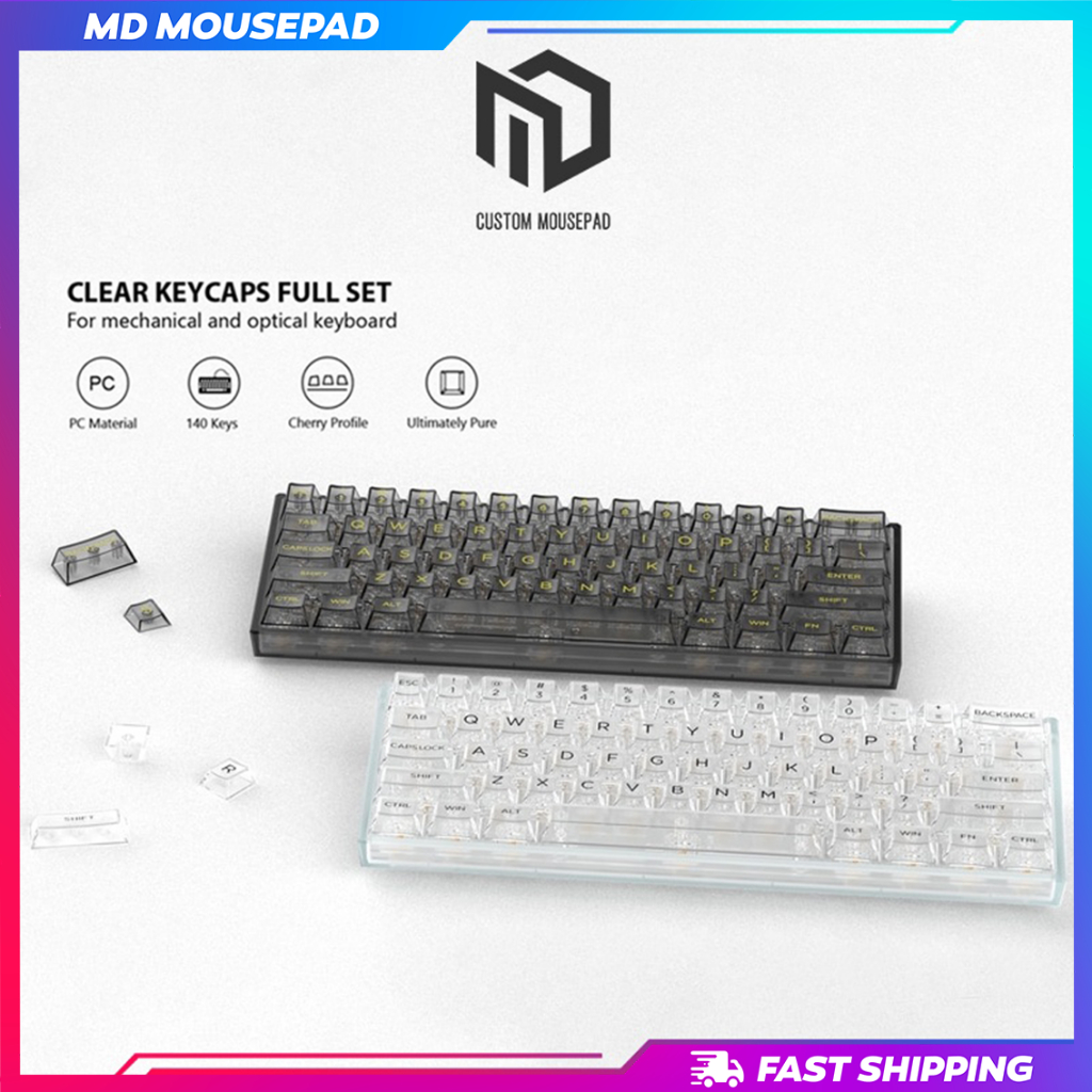 MD x Womier | Keycaps | 140 Clear Keycaps Cherry Profile Black ...