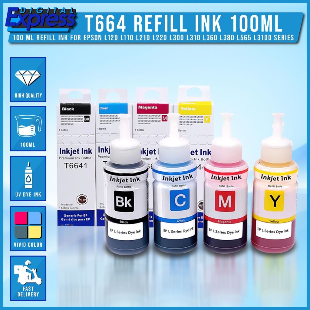 T664 Ink Refill 100ML for Epson L120 L110 L210 L220 L300 L310 L360 L380 ...