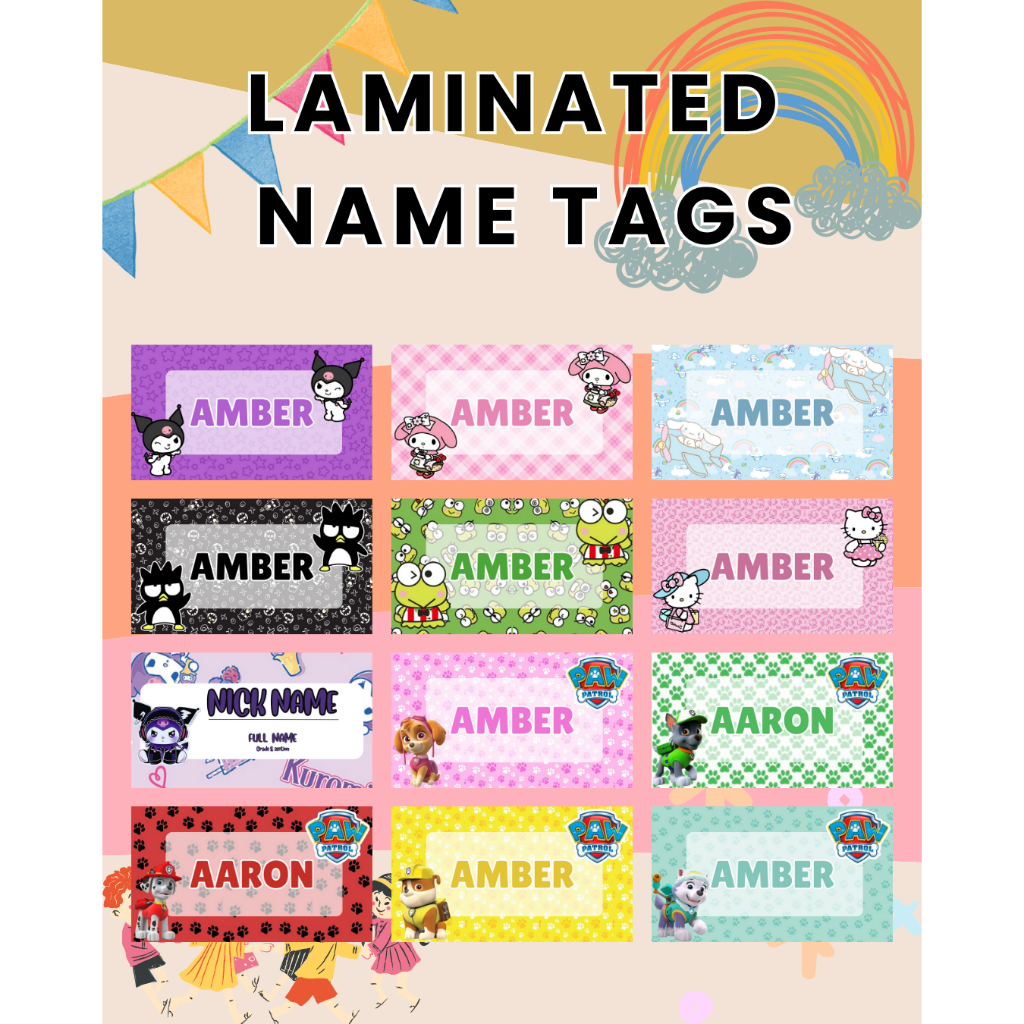 LAMINATED NAME TAG BACK TO SCHOOL PERSONALIZED KIDS STUDENTS | Shopee ...
