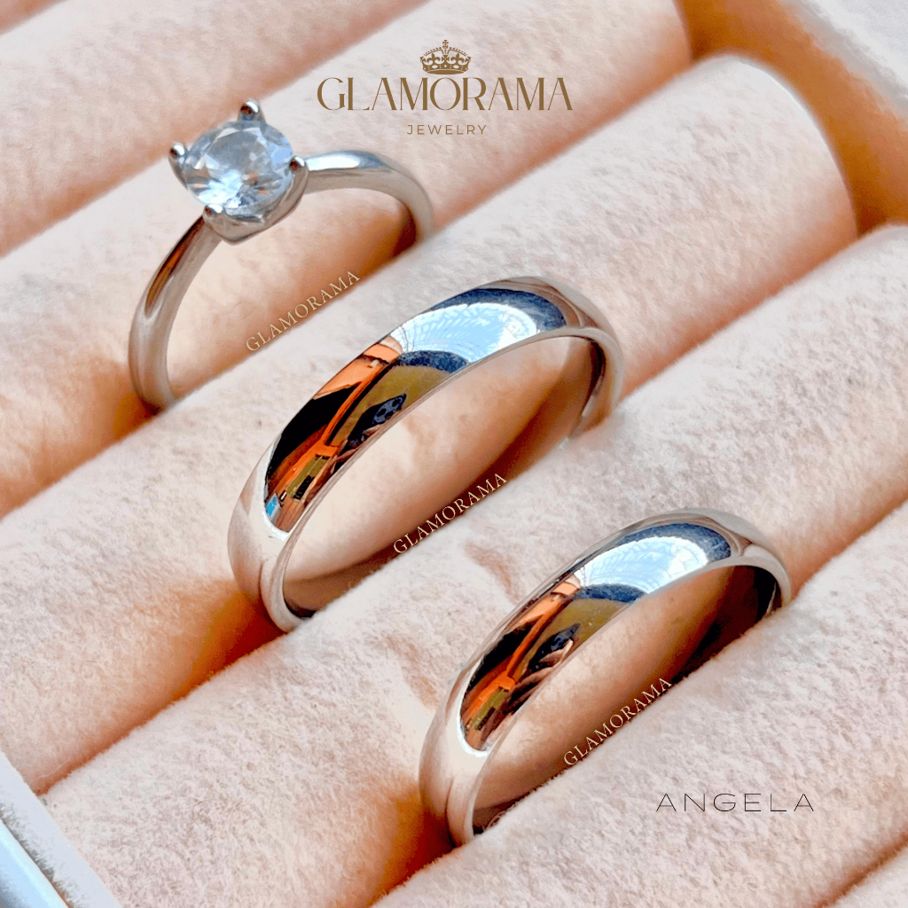 Glamorama Couple Rings: "Angela" Engagement & Wedding Ring Set (Free ...