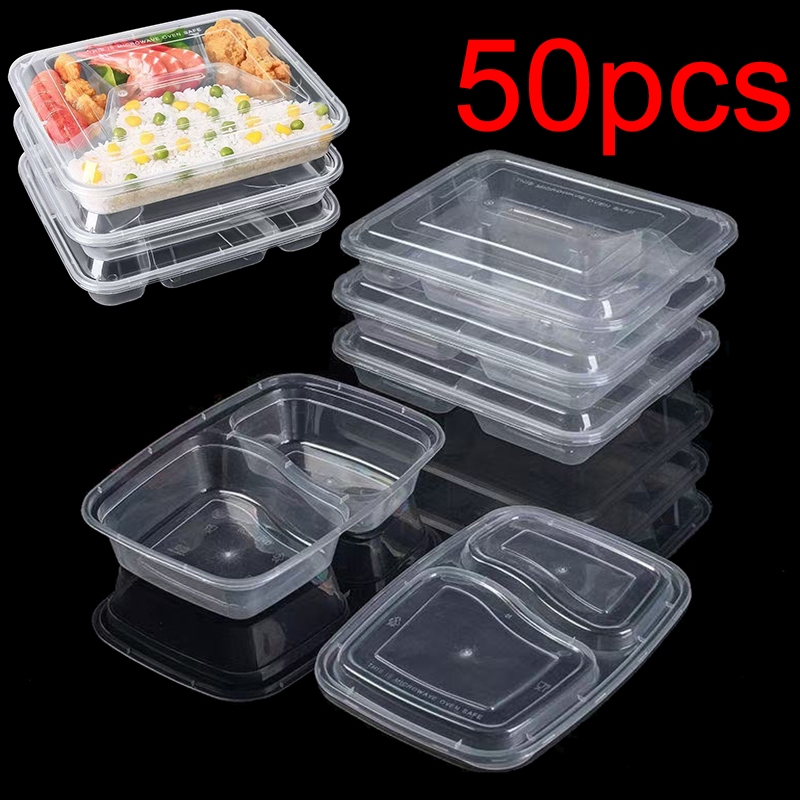 50pcs Lunch Food Box Transparent Box With Back Cover 2/3/4/5 Grid ...