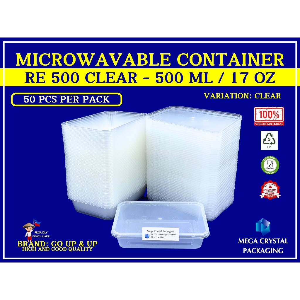 [ 50 Pcs ] Microwavable Plastic Container RE 500 - Rectangular 500 ml ...