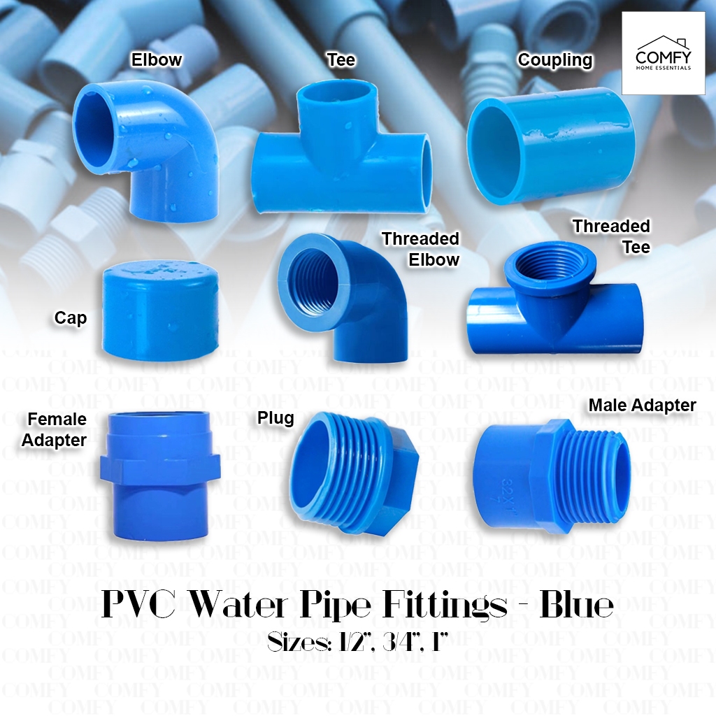 PVC Blue Water Pipe Fittings 1/2 3/4 1 Inch Coupling Elbow Tee Cap ...