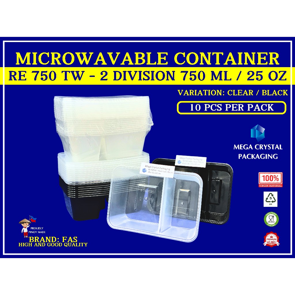 [ 10 Pcs ] Microwavable Container RE 750 TW - Rectangular Twin / 2 ...