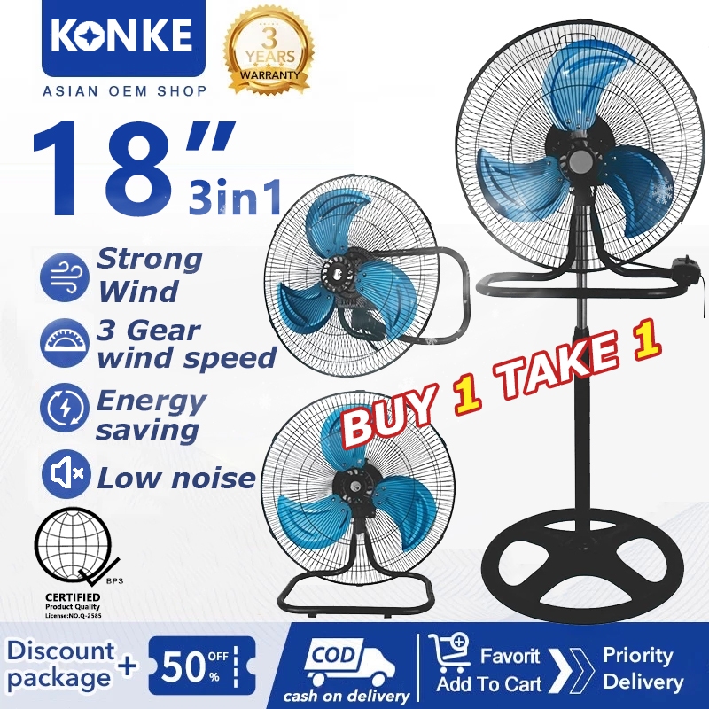 KONKE 3In1 Stand Fan Big Electric Fan/Wall Fan Shakeable Head Stand ...