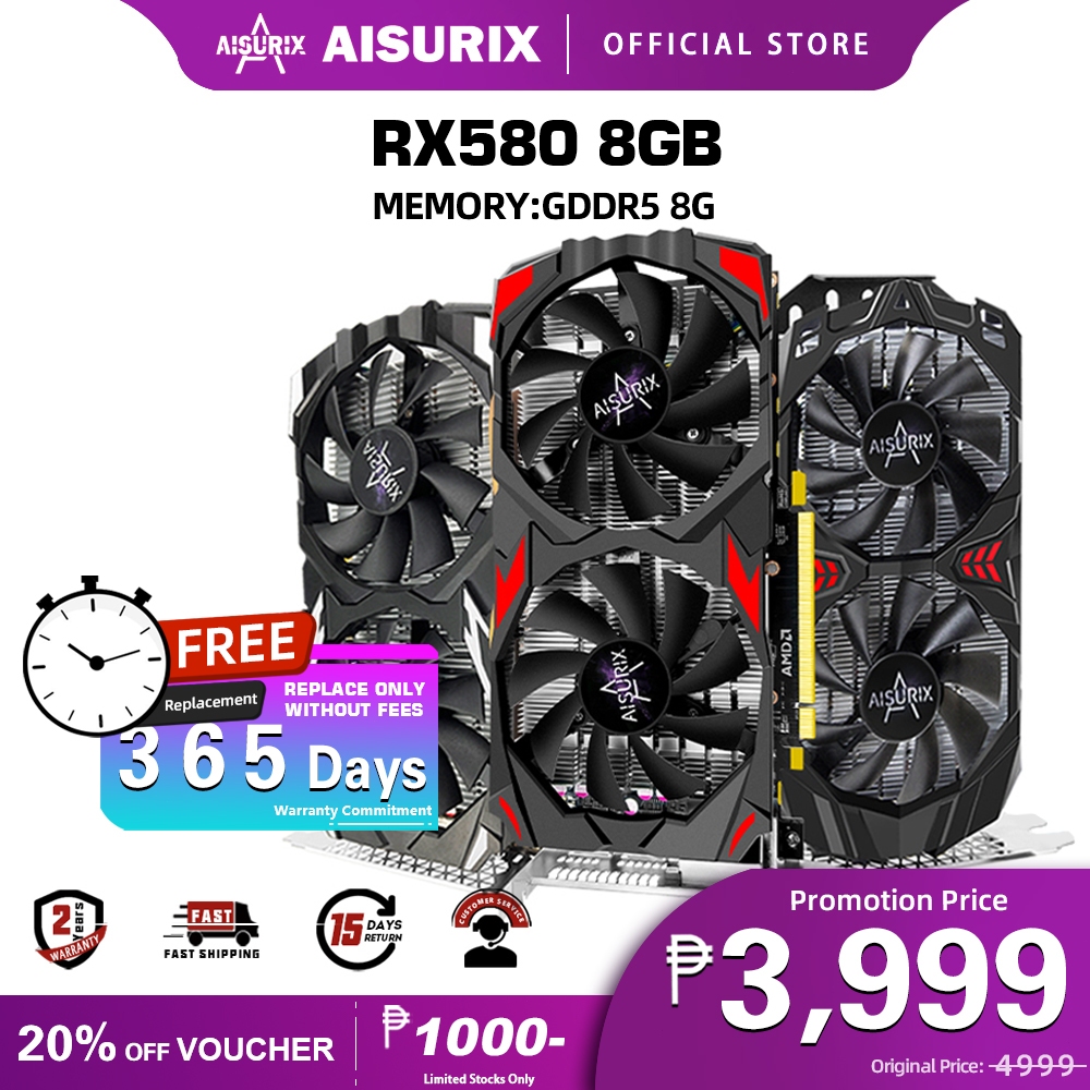 AISURIX Graphics Card RX 580 8GB GDDR5 256Bit 2084SP Computer GPU Video ...