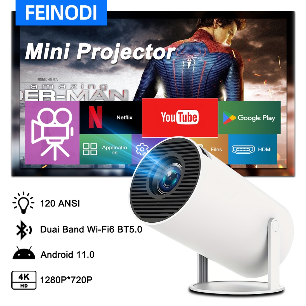 FEINODI Projector 4K UHD 1080P Mini Projector Portable F300 Projector ...