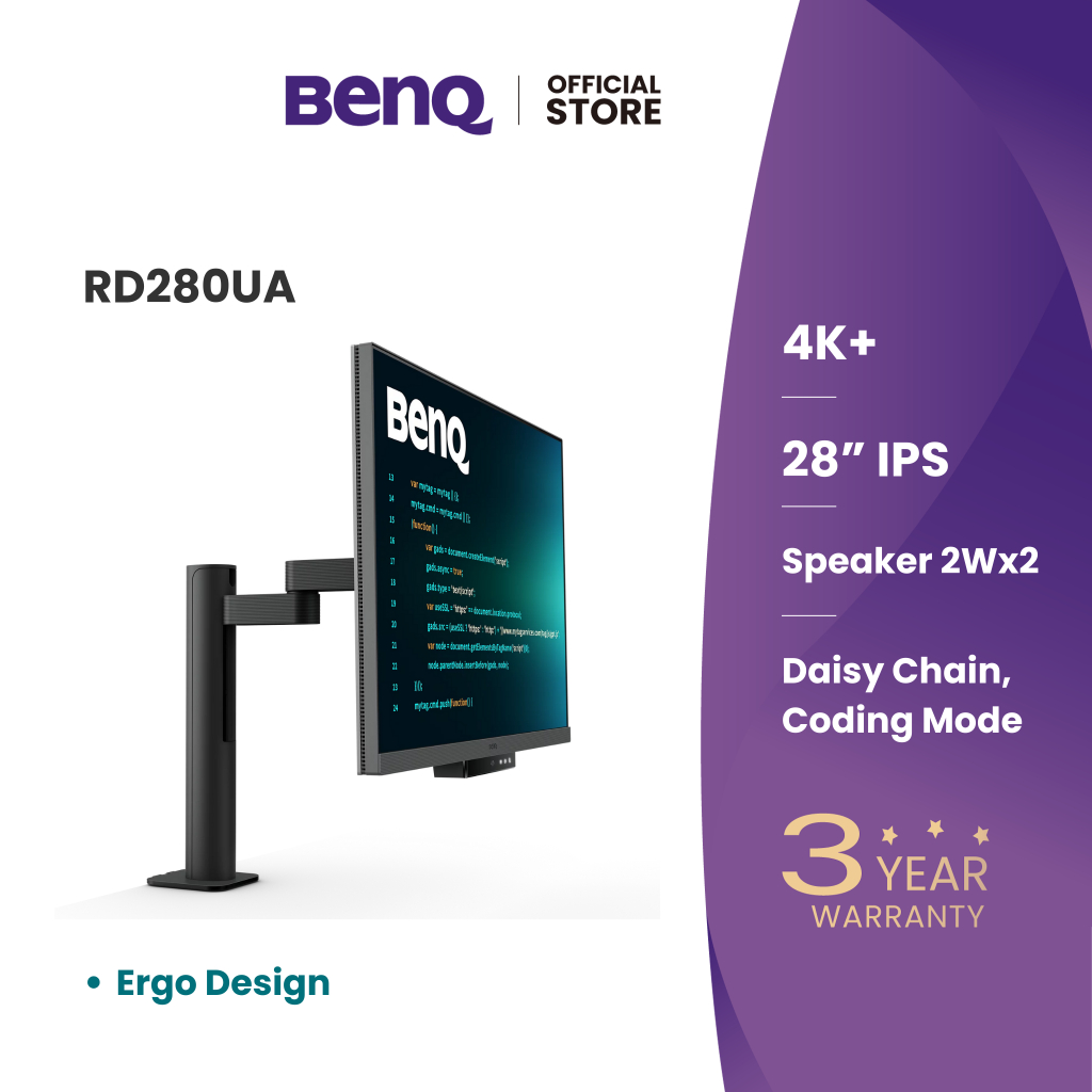 BenQ RD280UA Programming Monitor｜28” 4K+｜Coding Modes｜Ergo Arm｜Nano ...