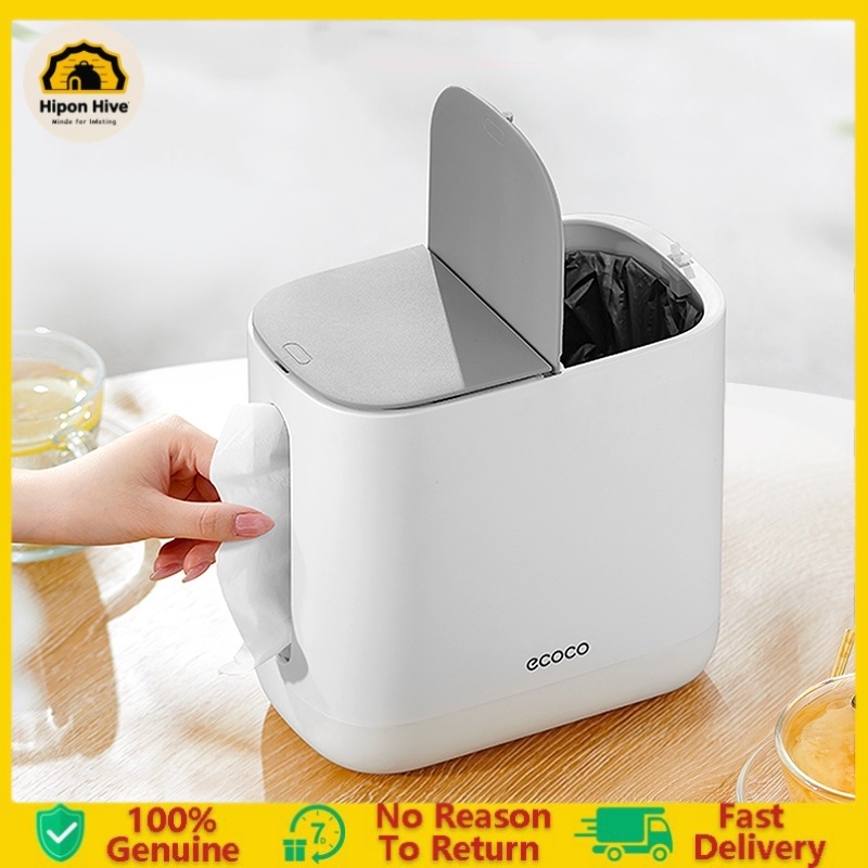 Ecoco Tissue Box Holder Desktop Dustbin with Lid Tissue Dispenser 1.5L ...