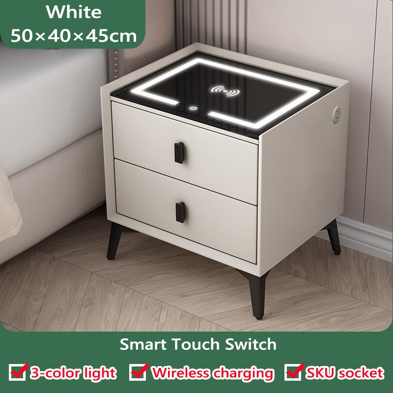 Small Bedside Table With Drawer Led Wireless Charge Usb Bed Table Side ...