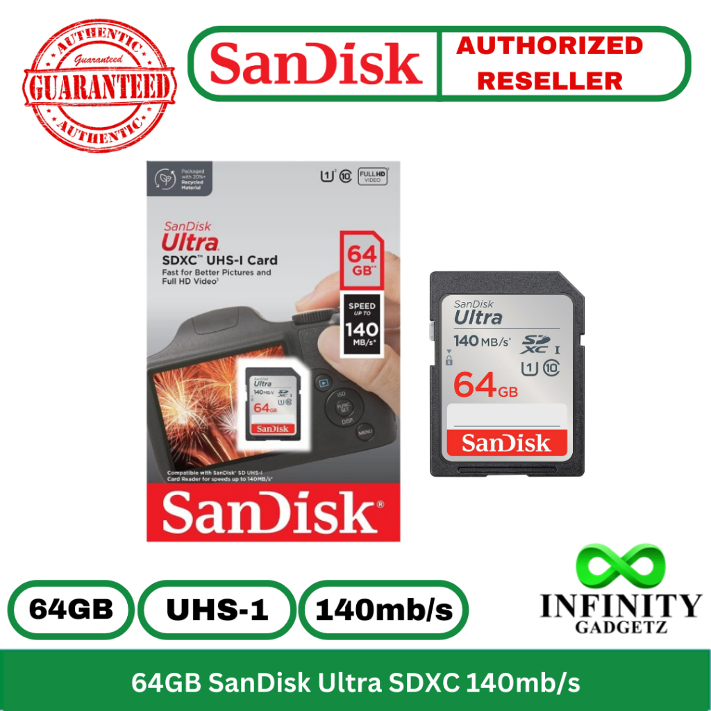 SanDisk Ultra 64GB SDXC Class 10 140MB/s UHS-I Full HD Memory Card for ...