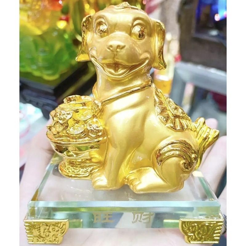 Gold Dog hold money bag crsytal stand fengshui display | Shopee Philippines