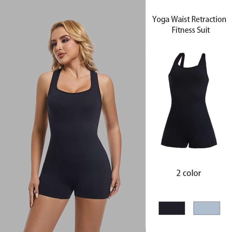 Backless Vest Yoga Waist Retraction Fitness Suit Seamless Jumpsuit ...