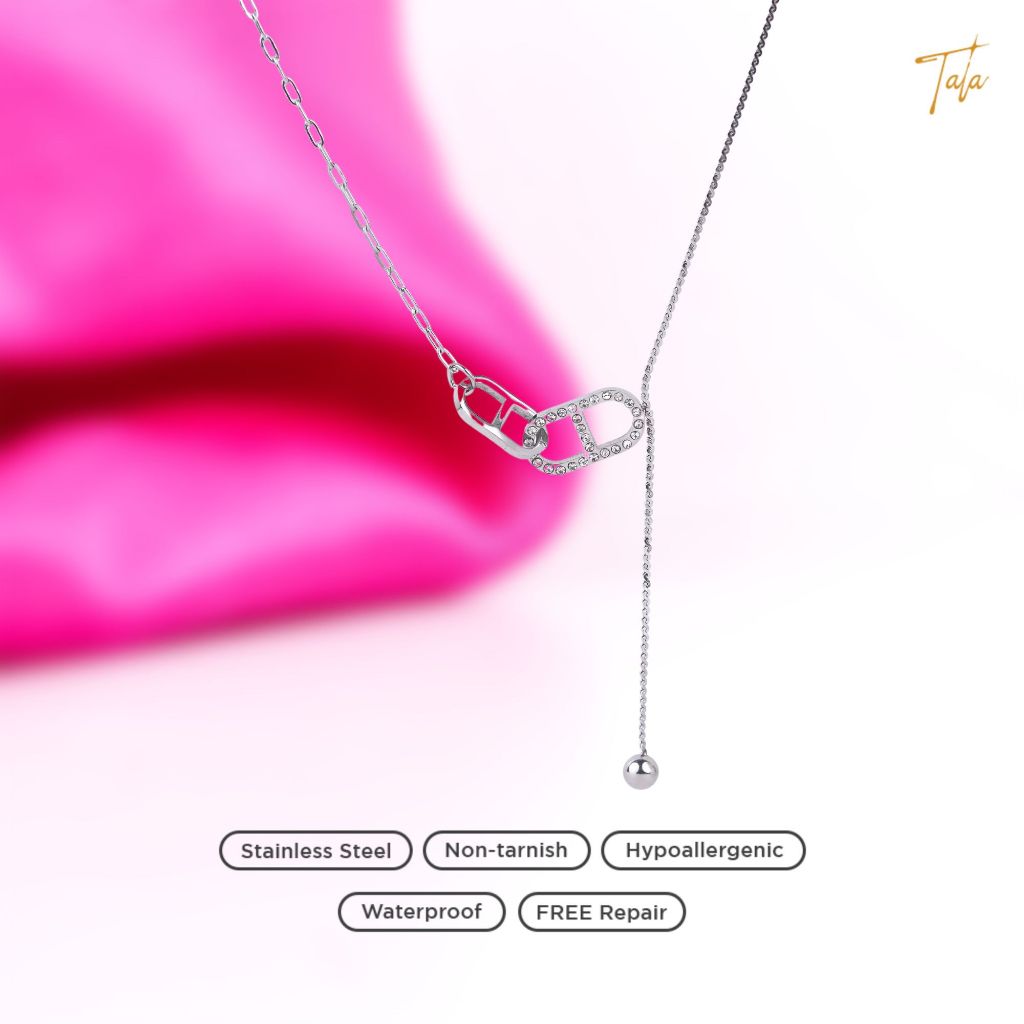 TALA by Kyla Studded Orbit Link Necklace Stainless Steel Hypoallergenic with Giftbox Packaging ...