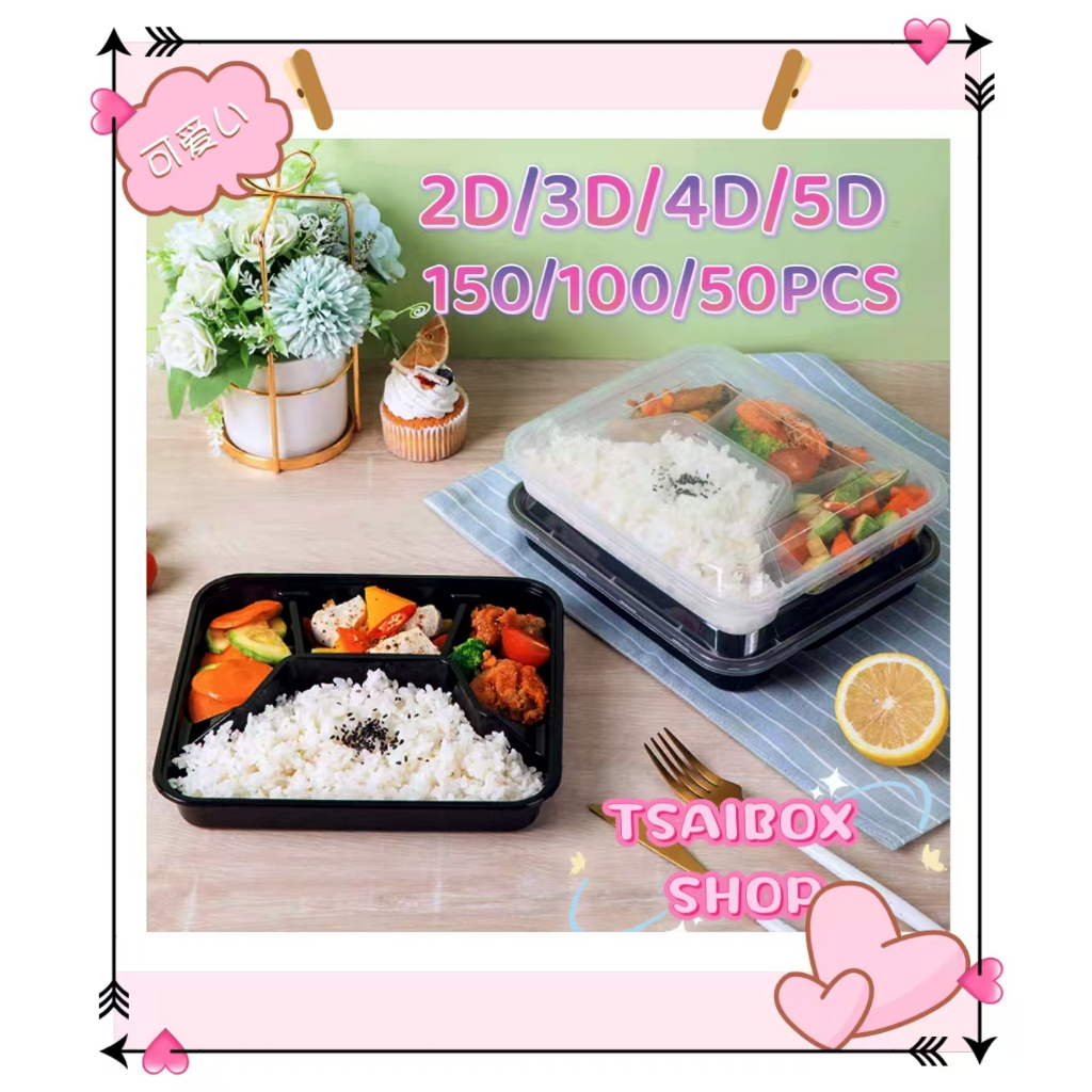 150PCS Bento box Microwaveable with lid 3 division bento luch box ...