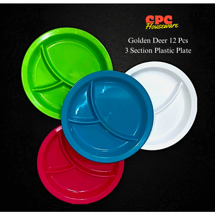 12 Pcs Section Plastic Plate/Party Plate/Round Plate/Compartment Plate ...