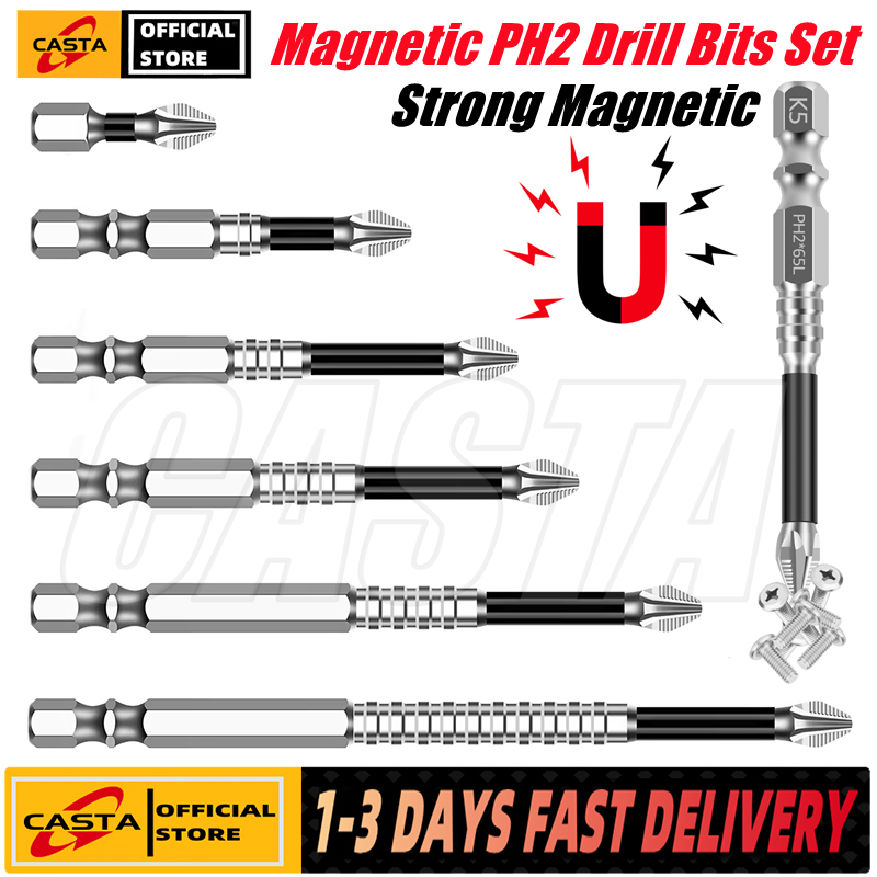 6PCS PH2 Magnetic Anti-slip Philip Screw driver Bit set Electric ...