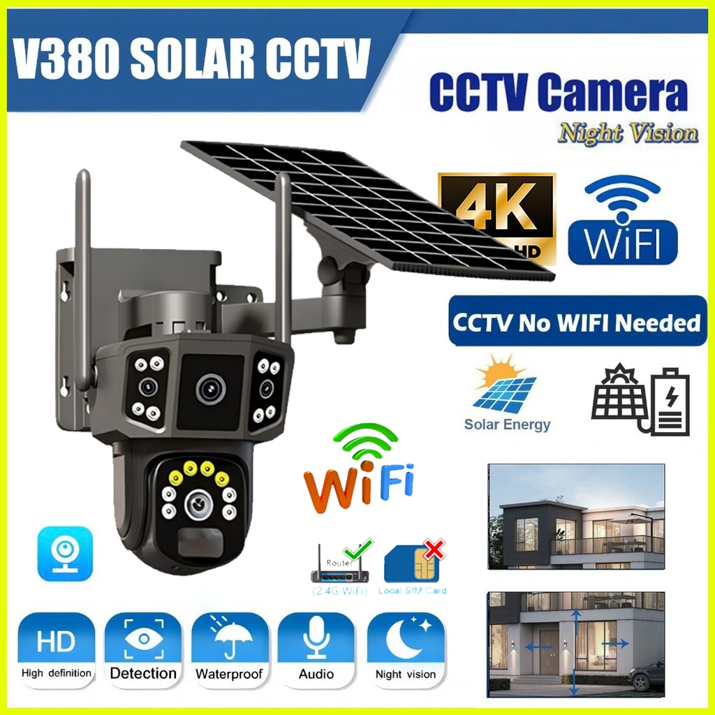 V380 Pro Solar CCTV Camera Outdoor Wifi Motion Detection 360°Panorama ...