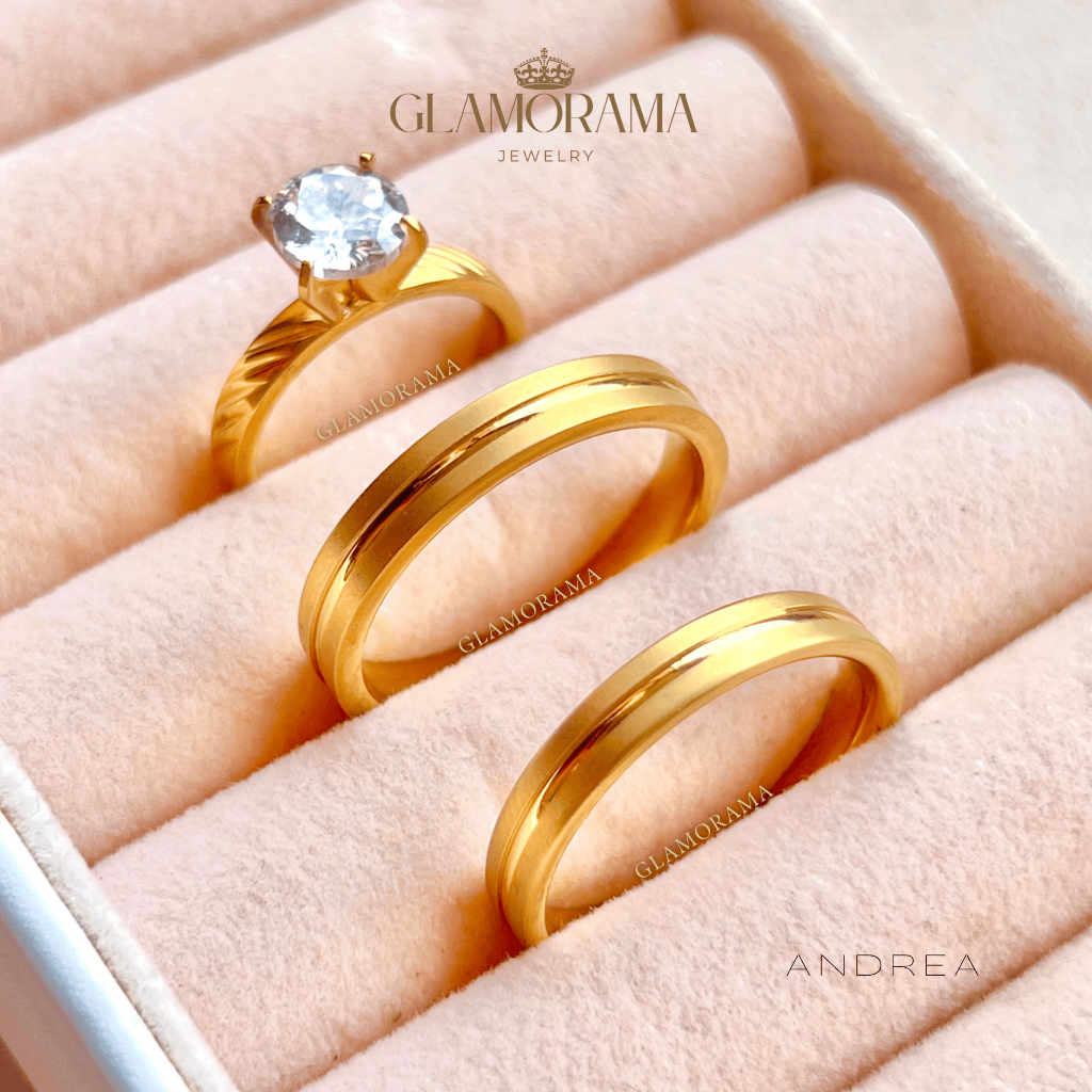 Glamorama Couple Rings: "Andrea" Engagement & Wedding Ring Set (Free Engraving, Box) | Shopee ...