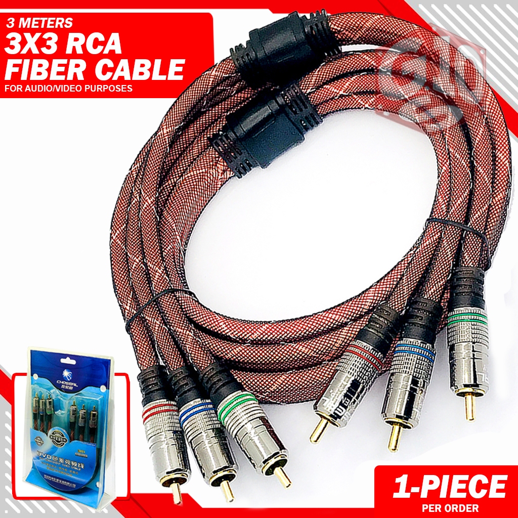 Original RCA 3X3 Fiber Cable 3M Heavy Duty | Shopee Philippines
