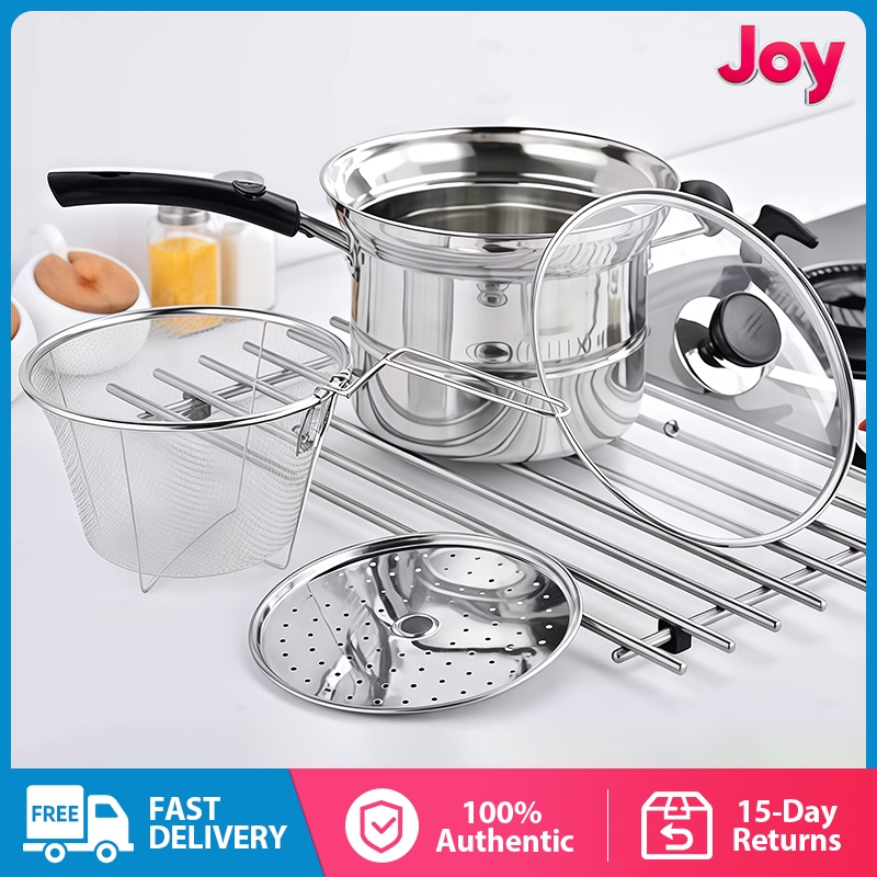 JOY 3 in 1 Multifunctional Stainless Steel Steamer Frying Pan Cooking ...