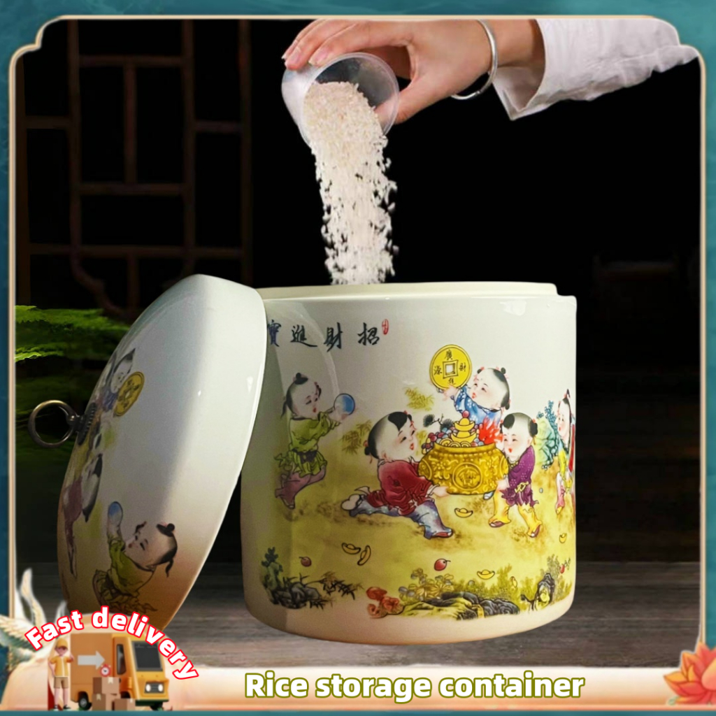 Ceramic rice container storage tank sealed jar with cover ware rice ...