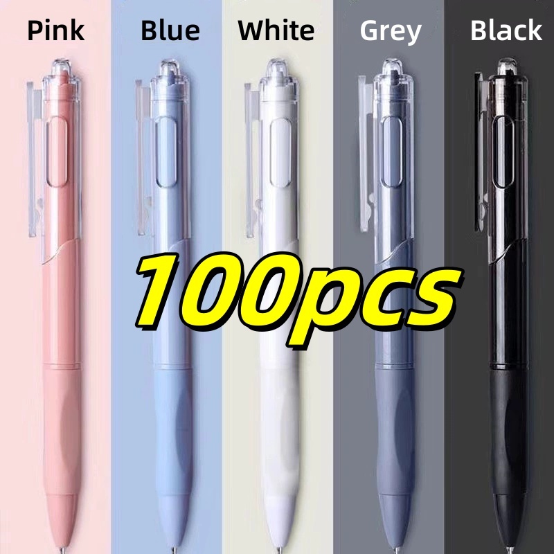 100pcs Press Gel Pen ballpen 0.5mm Black Ink Retractable Pen Writing ...
