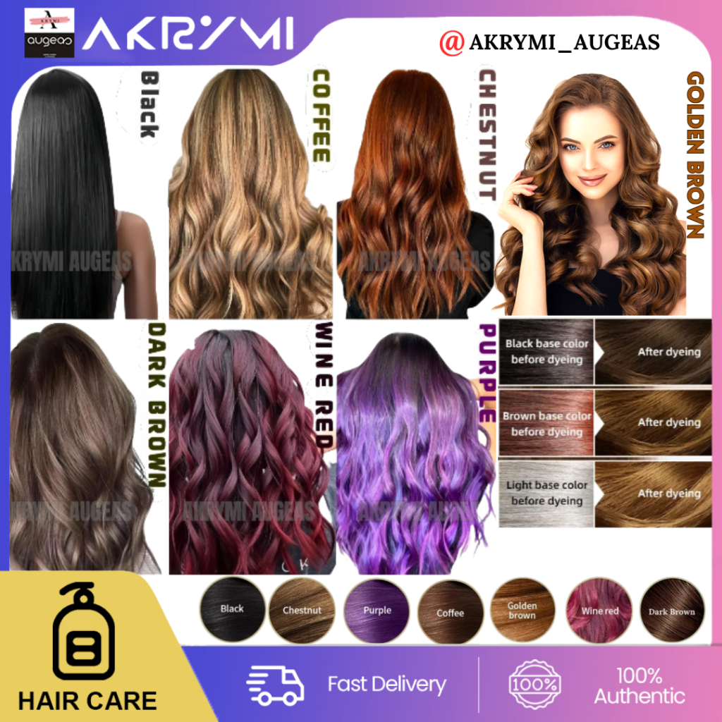 Akrymi Augeas Herbal Hair Dye Shampoo 500ml Hair Coloring FDA Approved Haircare 6 colors ...