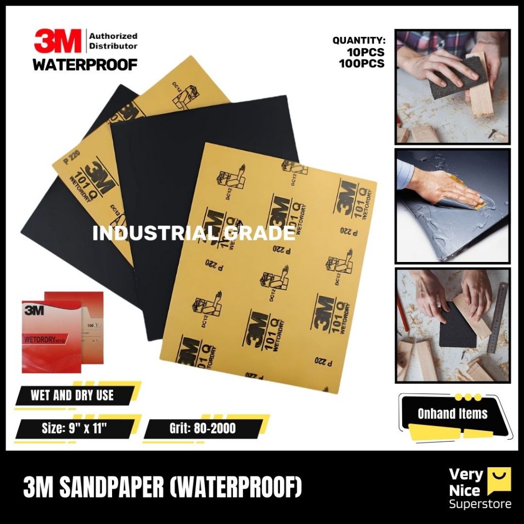 (100PCS) AUTHENTIC 3M Sandpaper Waterproof Grit 80-2000 Liha | Shopee ...