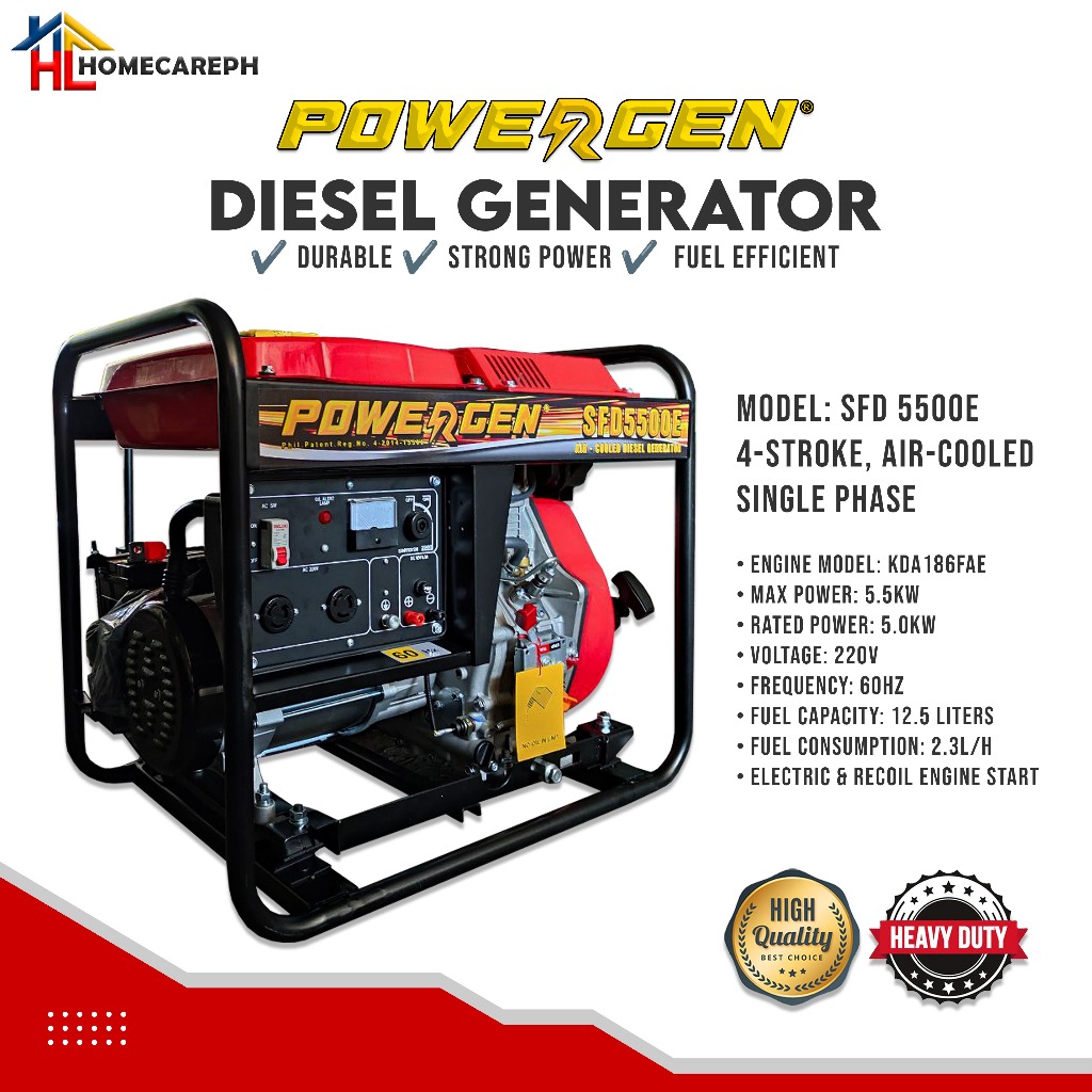 Powergen Diesel Generator SFD5500E 5500Watts | Shopee Philippines