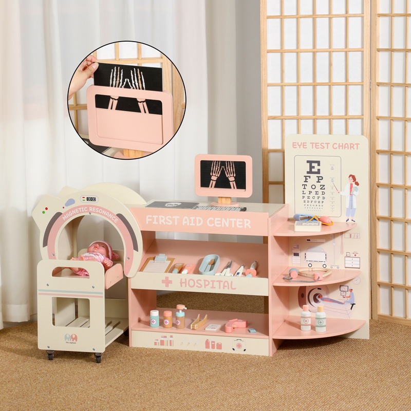 White Wooden First Aid Hospital Center Doctor X-ray MRI Pretend Toy Set ...