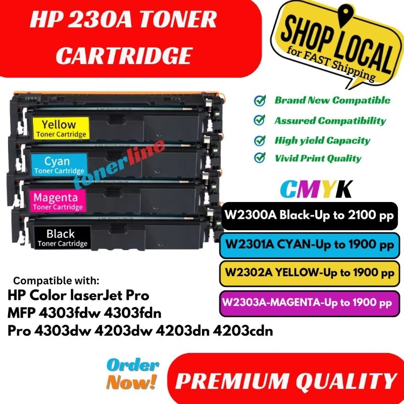 HP W2300A W2301A W2302A W2303A CMYK Toner Cartridge Compatible with HP Color MFP 4303fdw ...