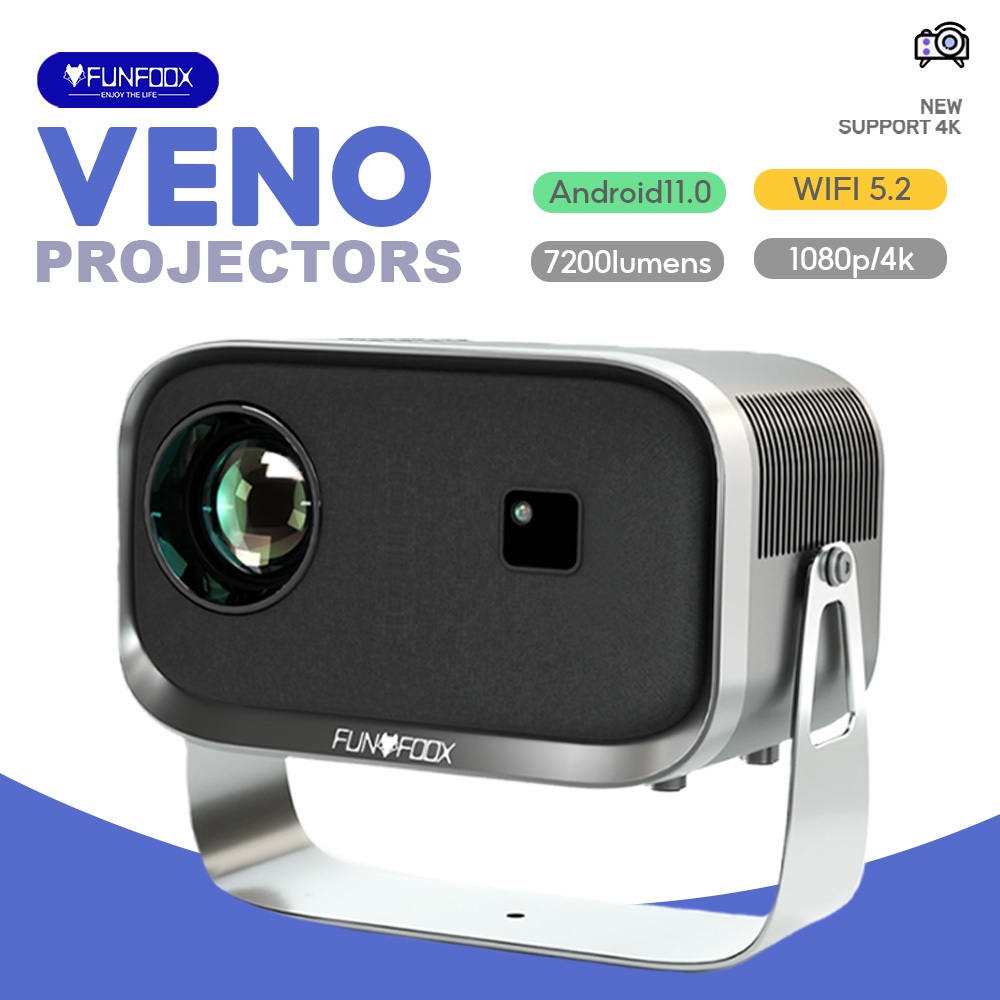 【4K/1080P】FUNFOOX VENO projector portable mini 360° Android11.0 hdmi ...