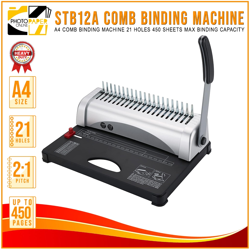 Officom A4 Comb Binding Machine STB12A 21 Hole | 12 Punched Sheets ...