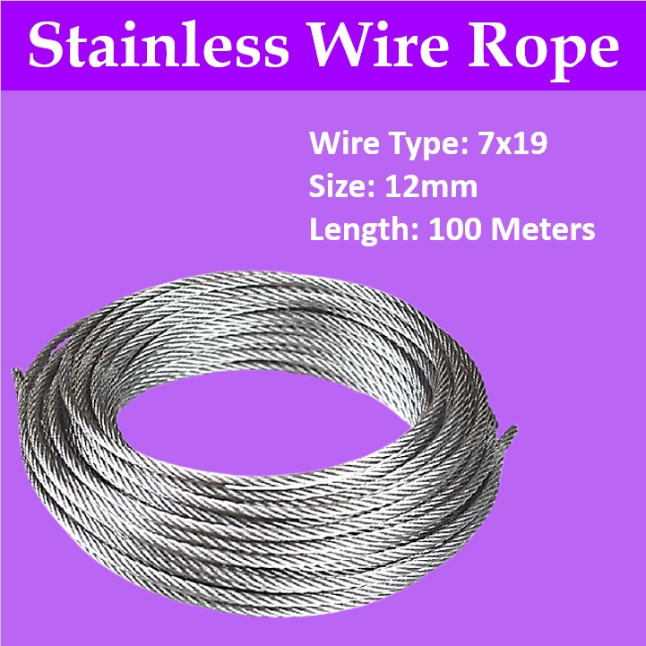Mago 12mm 100 Meters Stainless Steel Wire Rope Grade 304 Wire Type: 7x19 For Lifting-Pulling ...