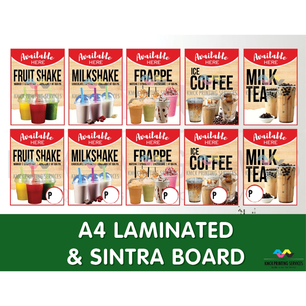 Food Signages Fruit Shake, Milkshake, Frappe, Ice Coffee, Milk Tea ...