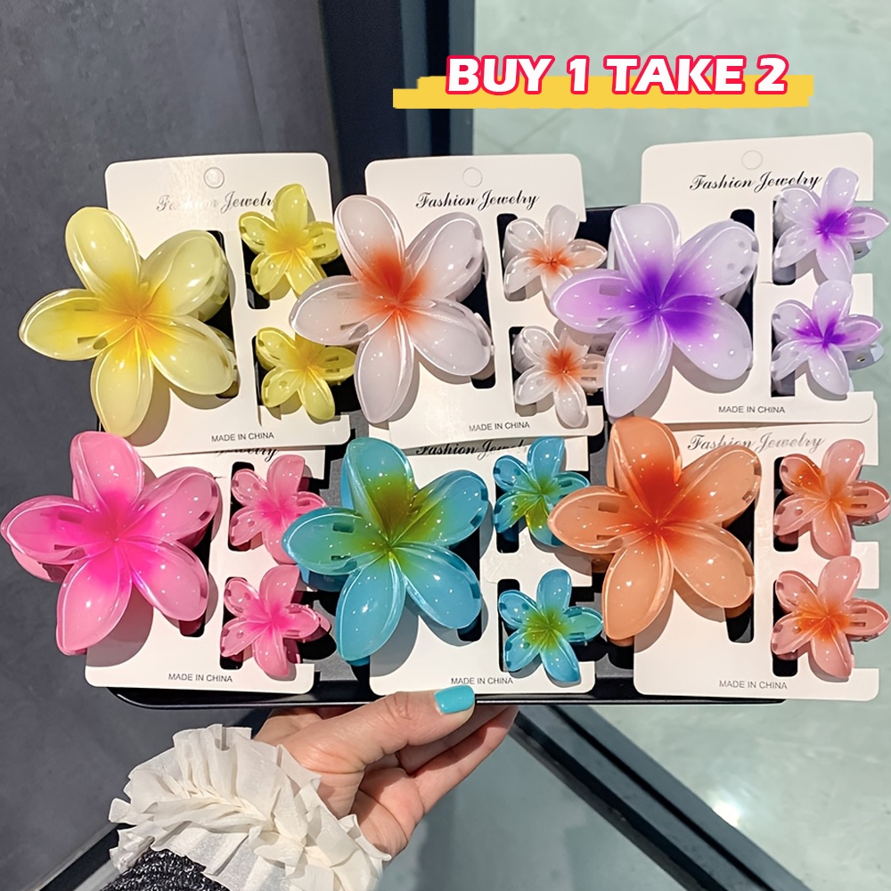 3pcs Boho Plumeria Hair Clips Set for Women Beach/Vacay Gradient ...