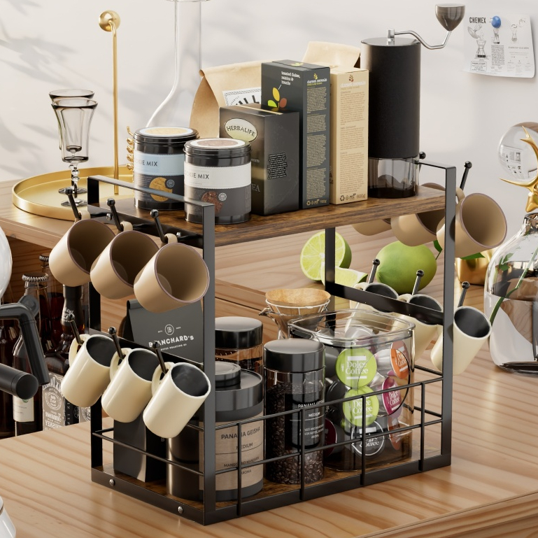 SJ Coffee Storage Rack Tea Bag Organizer 2 Tier Hangable Coffee Cup ...