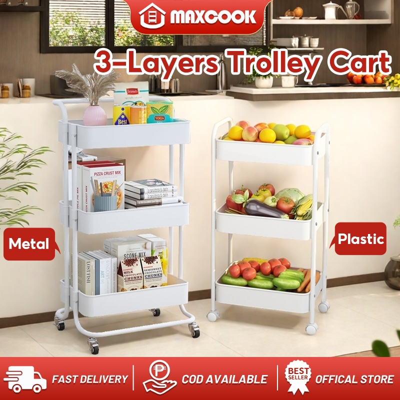 MAXCOOK 3 Layers Trolley Cart Organizer Plastic Utility Cart | Shopee ...