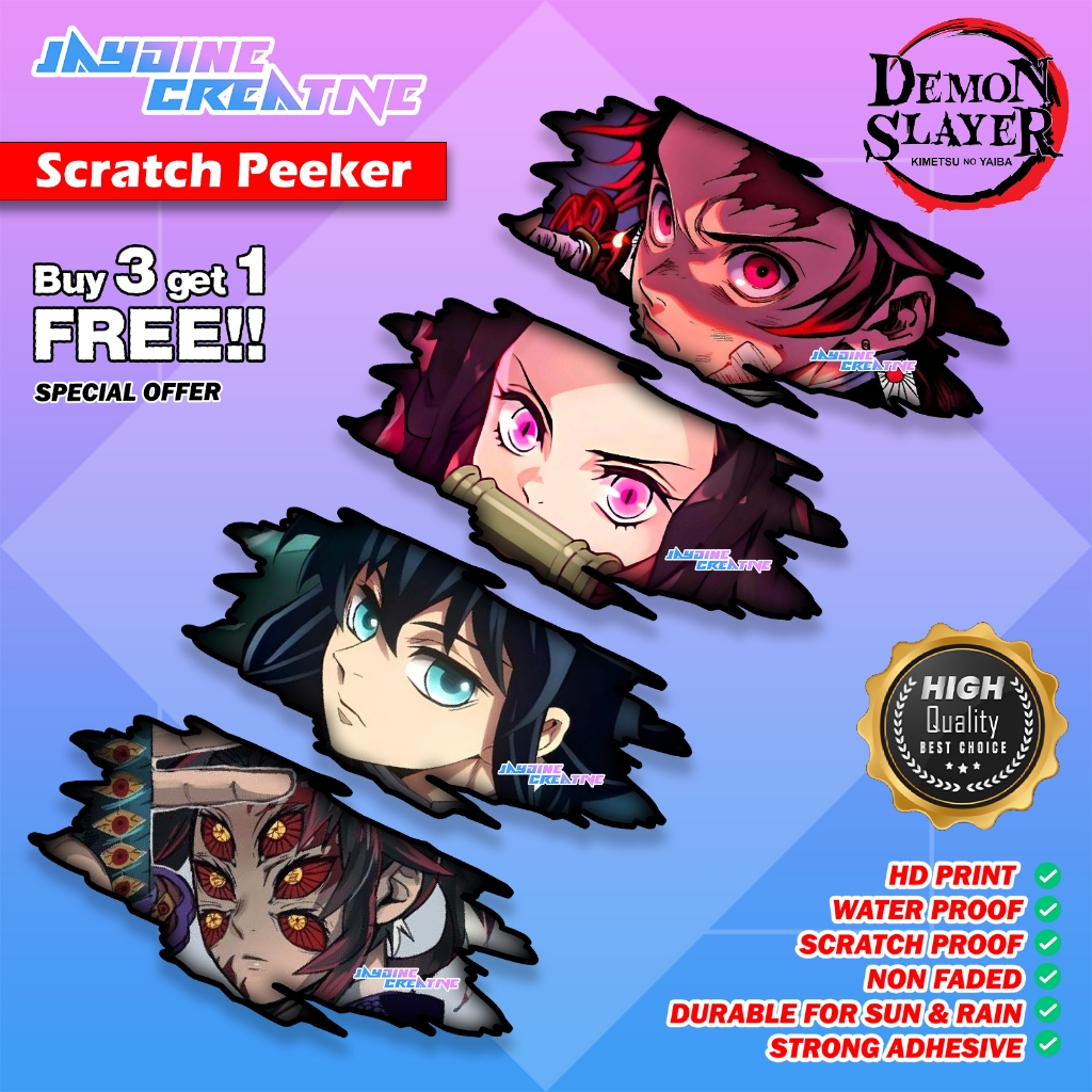 BUY 3 GET 1 - Demon Slayer - Scratch Peeker Sticker - Outdoor Vinyl Sticker Waterproof 5"x2.5 ...