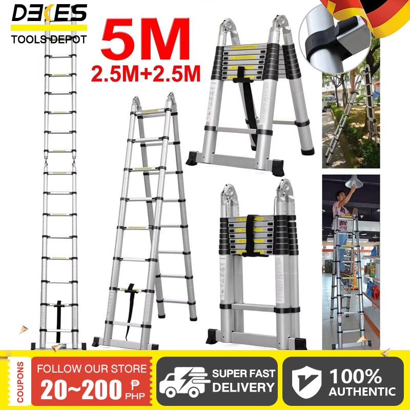 5M Multi-Purpose Telescopic Aluminium Ladder,Extendable Folding Ladder ...