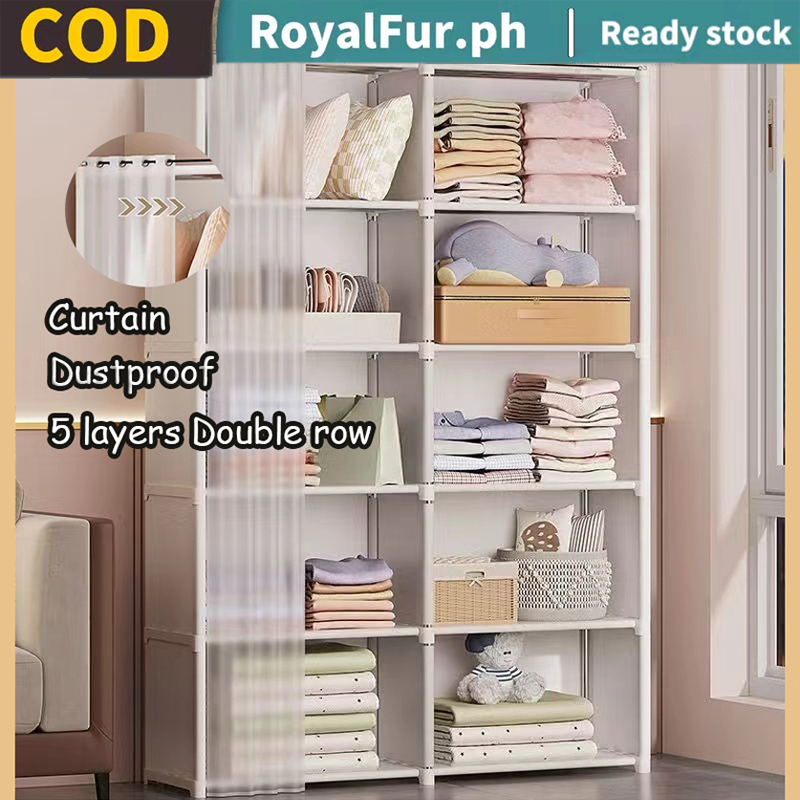 Wardrobe Cabinet Clothes Organizer with Curtain Clothes Storage ...
