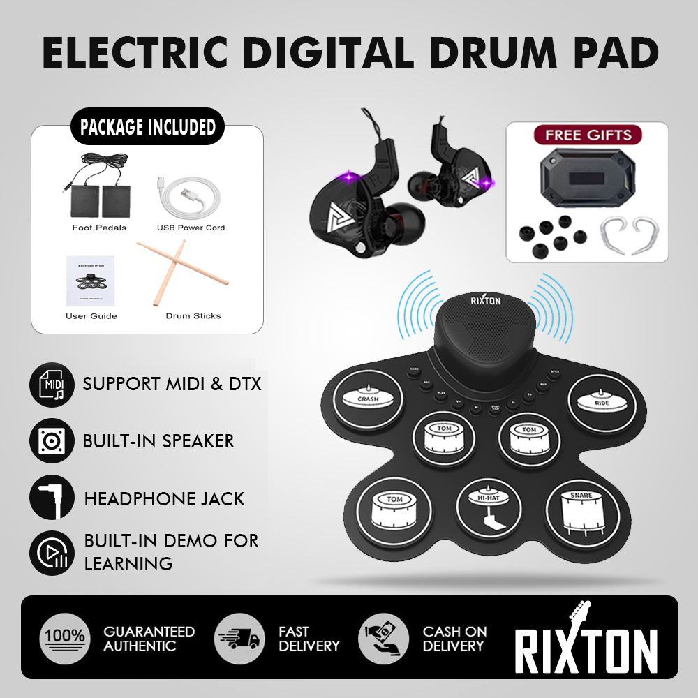 Rixton Electric Drum Set 7 Pad Digital Drum with Pedals Speaker for ...