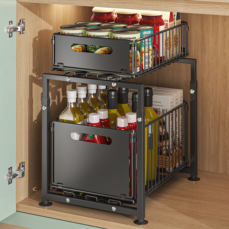 Retractable storage rack drawer storage organizer kitchen bathroom ...